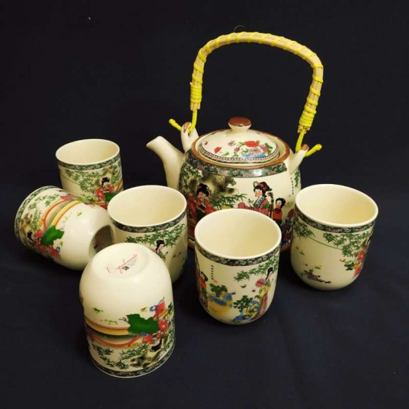 Promo Tea set Jepang Keramik Capodimonte, isi 8 pcs, motif bunga warna ...