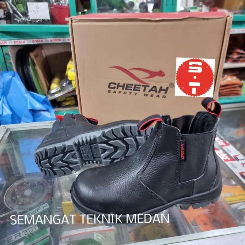 Jual 7110h Sepatu Safety Semi Boot Polos Industrial Hitam Cheetah 7110 ...