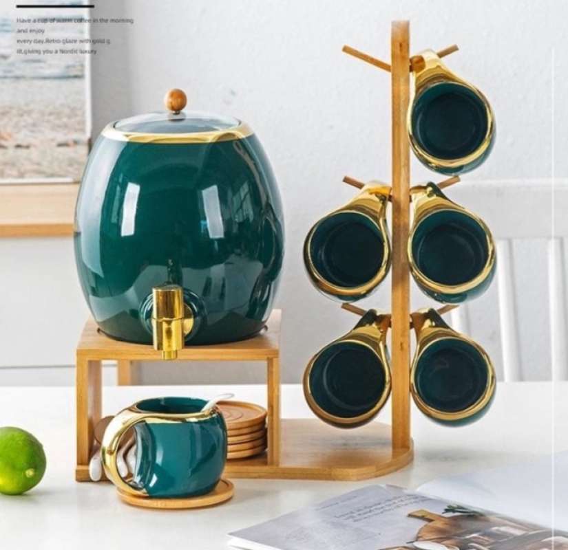 Jual Luxury Gold Ceramic Drink Dispenser Wadah Tempat Minuman Jus Gelas ...