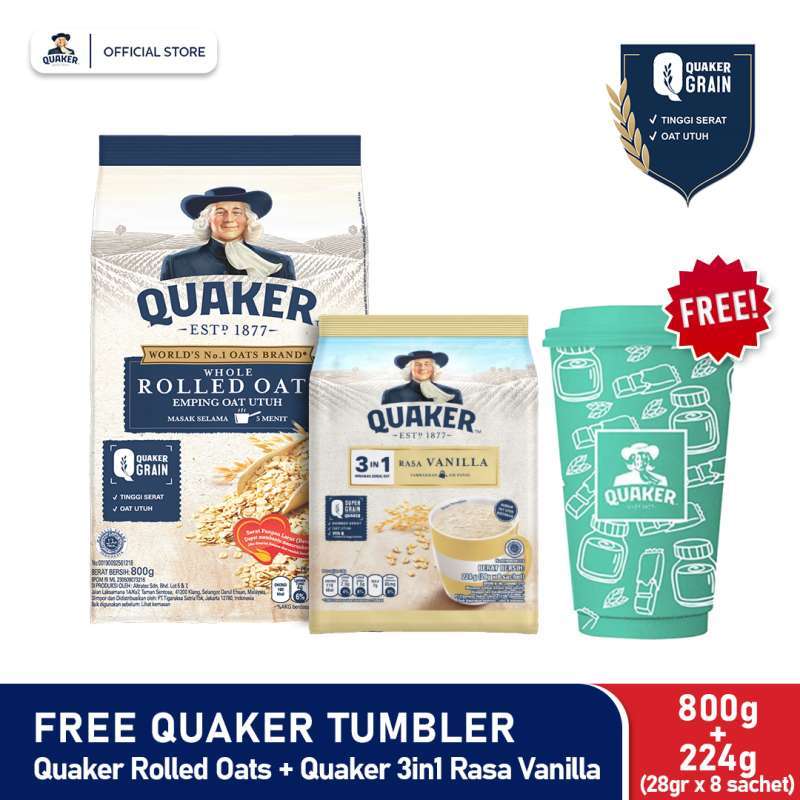 Jual Quaker 3in1 Vanilla + Rolled Oat [800 g] Free Tumbler di Seller ...