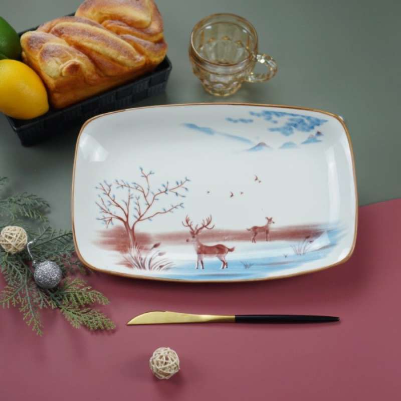 Jual Piring Keramik Rectangle Dinner Plate - Asian Blue Di Seller Honey ...