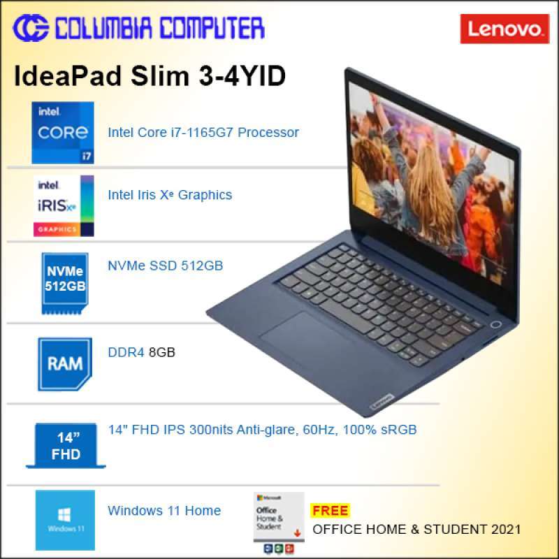 Jual IdeaPad Slim 3-4YID i7-1165G7 8GB 512GB 14FHD Windows 11 + OHS di ...