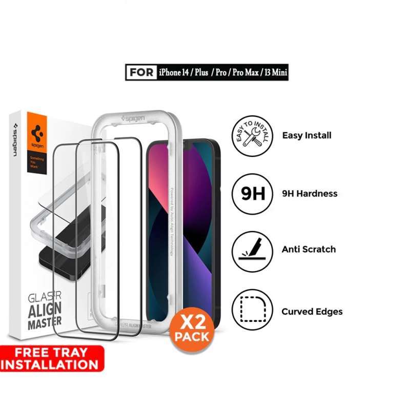 Promo Tempered Glass iPhone 14/13 Mini Pro Max Plus Spigen Alignmaster Clear Diskon 2% di Seller ...