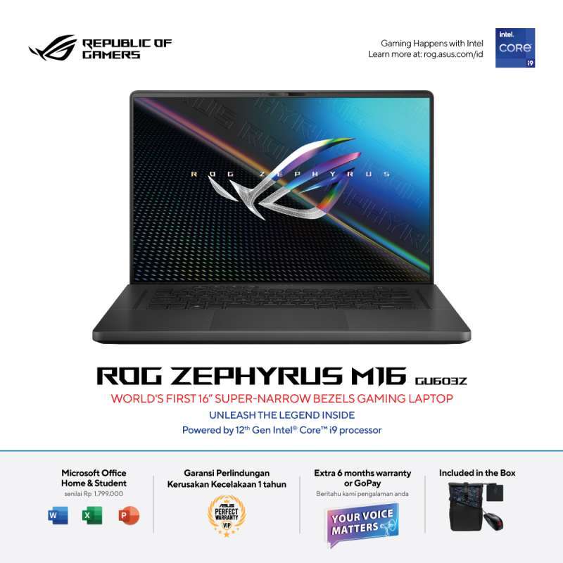 Jual Asus ROG Zephyrus M16 GU603ZM-I936G6T-O, Ci9-12900H/8GB+8GB/1TB ...