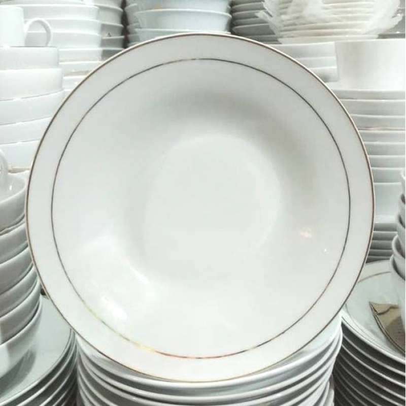 Jual Piring Beling Keramik Porselen Cekung Putih Lis Garis Silver ...