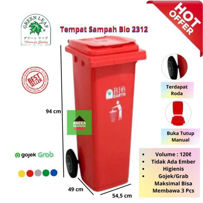 Jual GREEN LEAF - DUST BIN / TEMPAT SAMPAH BIO 120 LITER 2312 - Merah ...