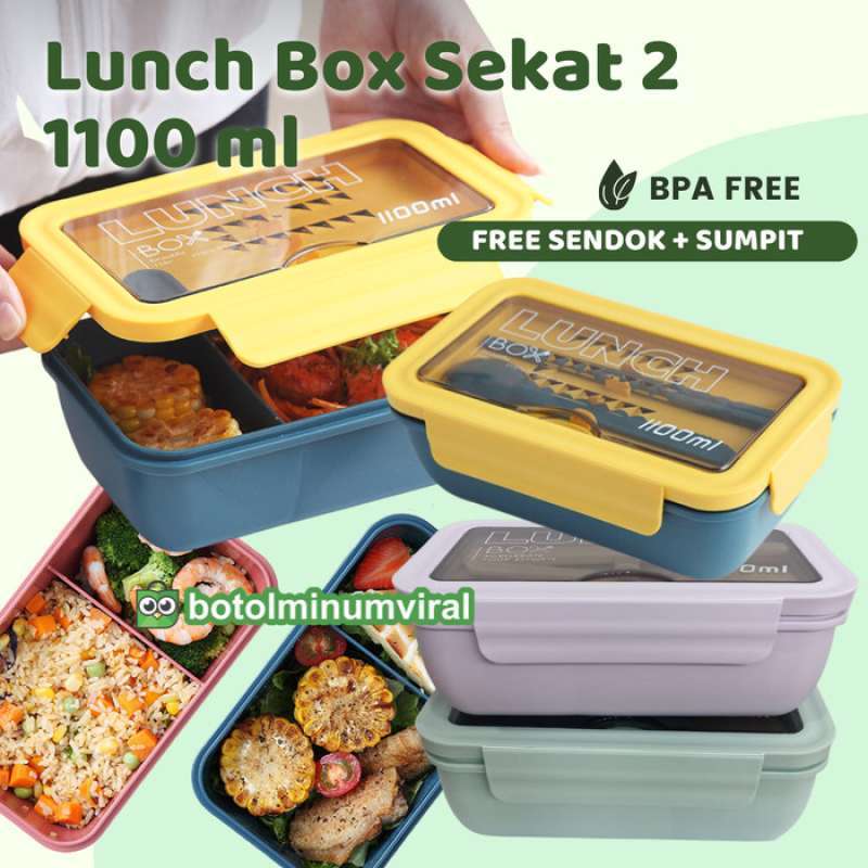 Jual DISKONNN Lunch Box Kotak Bekal Makan 1100 ml Sekat BPA FREE Anti Tumpah Import di Seller Cv ...