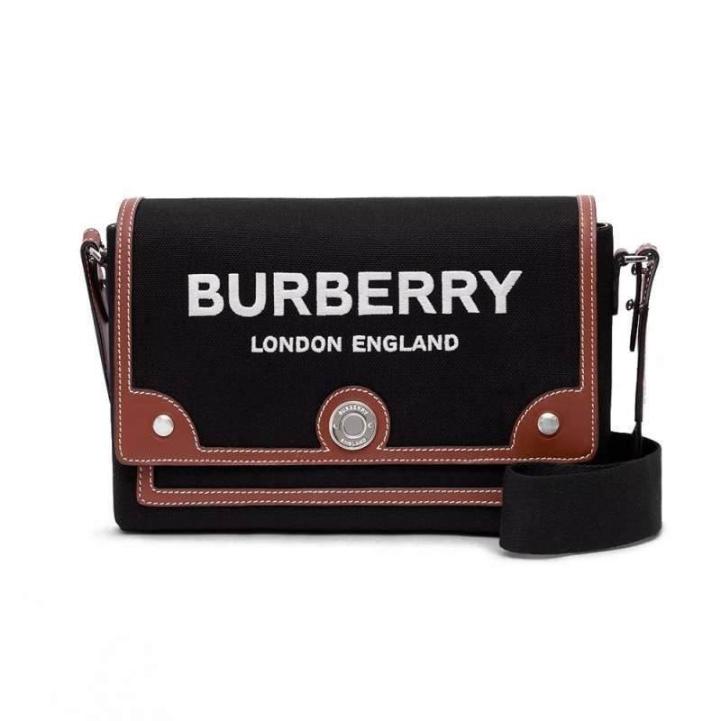 Jual Burberry Horseferry Motif Canvas Note Crossbody Bag Black Tan di ...
