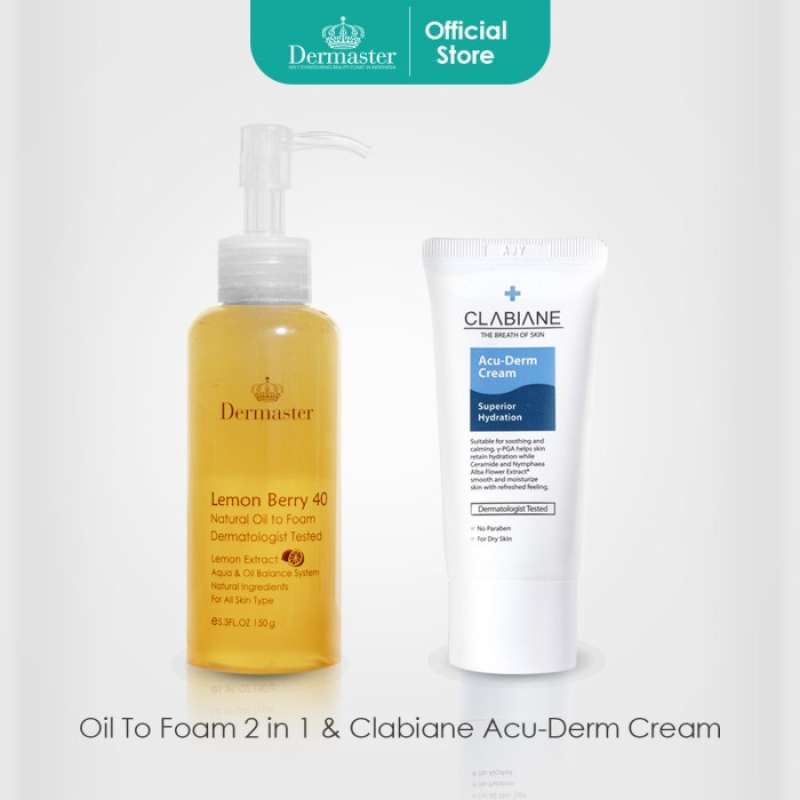 Jual Dermaster Oil To Foam 2 in 1 & Clabiane Acu-Derm Cream di Seller ...