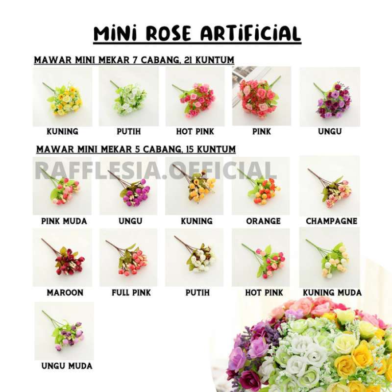 Promo MAWAR ARTIFICIAL MINI ROSE 21 DAN 15 KUNTUM BUNGA IMPORT PREMIUM ...