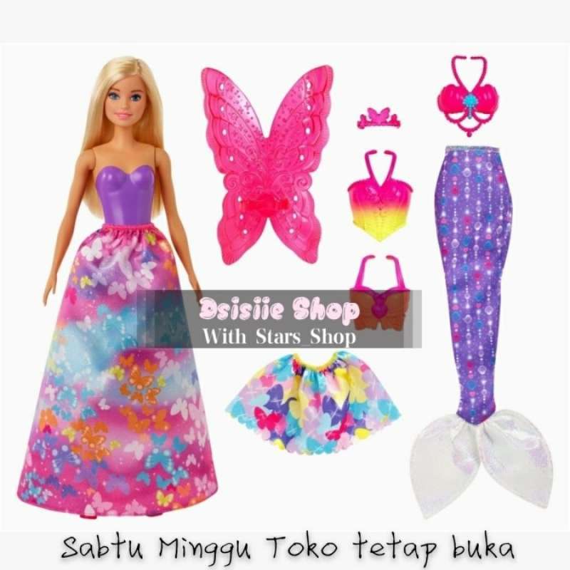 Jual Barbie Dreamtopia Fantasy Dream Dress Up Doll Fairy and Mermaid ...