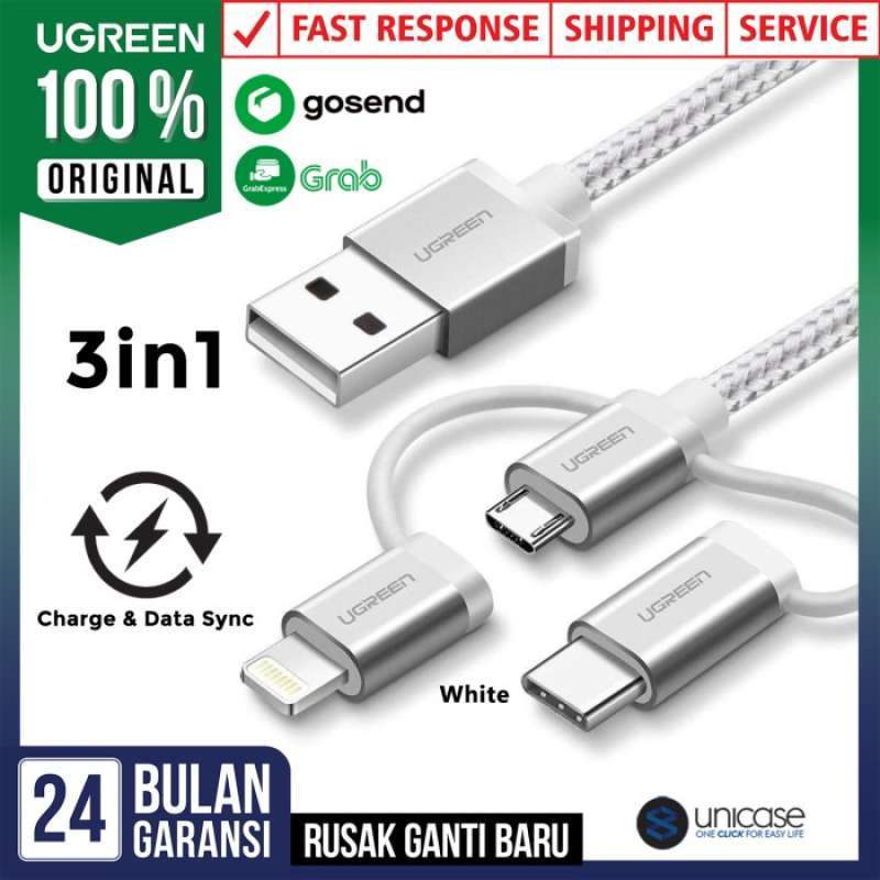 Jual Cable USB to Micro/Lightning/Type C UGREEN MFI 3in1 3A Fast Charging di Seller RTT Maskurt ...