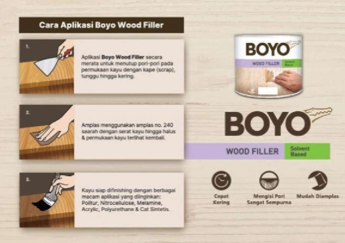 Jual Boyo Wood Filler Solvent Based 1 Liter Dempul Jati Kamper Sungkai ...