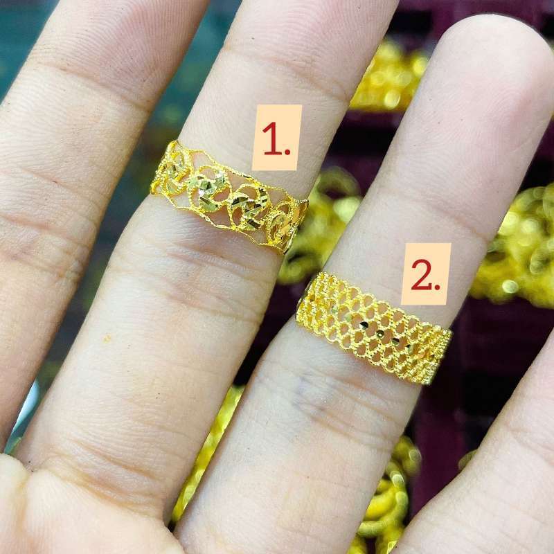 Jual Cincin aesthetic emas asli kadar 70 16k kerawang lebar 2 baris ...