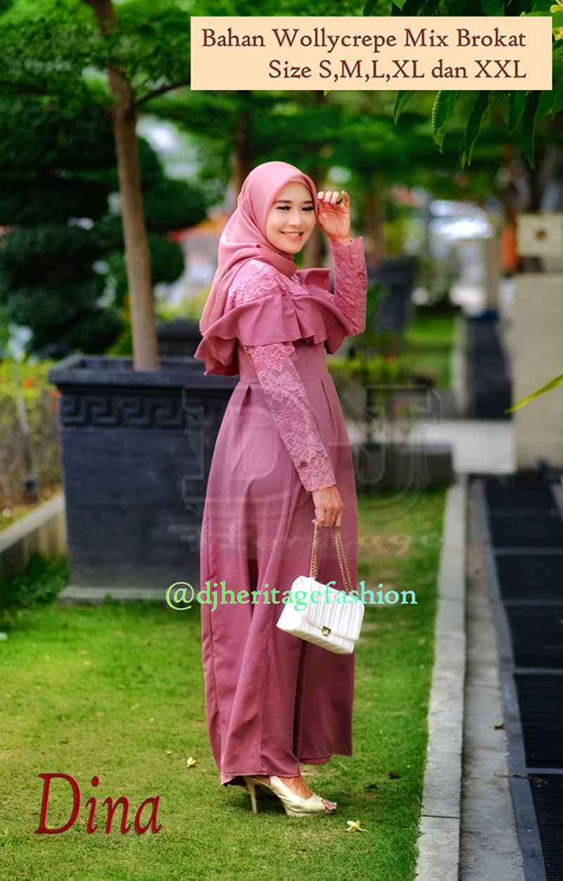 Promo DJ Heritage Fashion - Dina Dress Wollycrepe mix Brokat Cantik Aksen Sabrina Busui Pesta ...