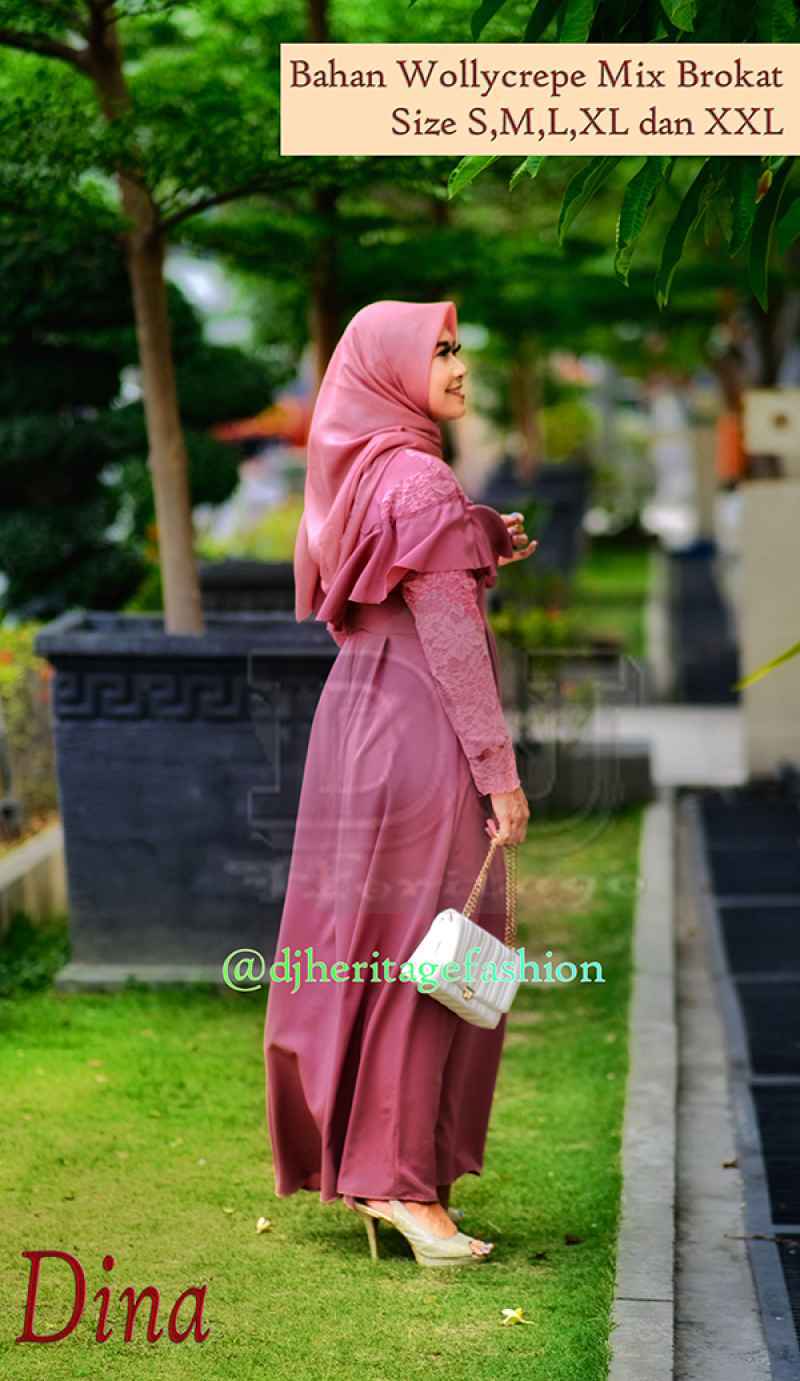 Promo Dj Heritage Fashion - Dina Dress Wollycrepe Mix Brokat Cantik Aksen Sabrina Busui Pesta ...