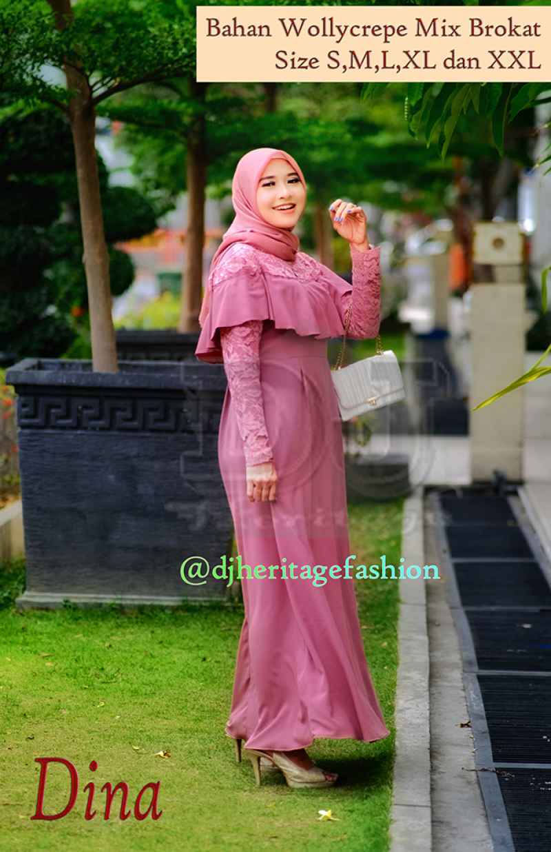 Jual DJ Heritage Fashion - Dina Dress Wollycrepe mix Brokat Cantik ...