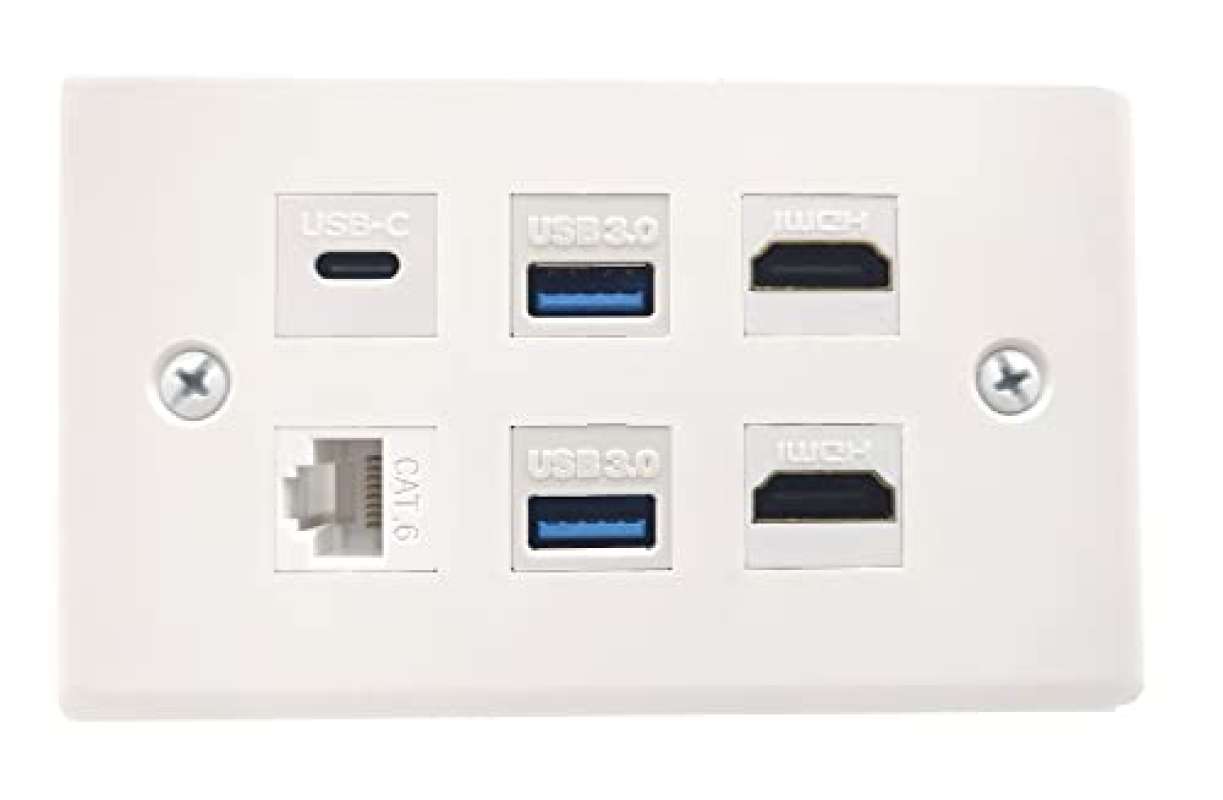 Promo Halokny HDMI USB3.0 CAT Type-C Wall Plate, 6 Port Outlet Wall ...