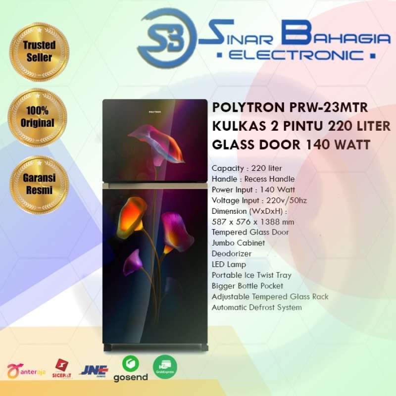 Jual POLYTRON PRW-23MTR KULKAS 2 PINTU 220 LITER GLASS DOOR 140 WATT ...