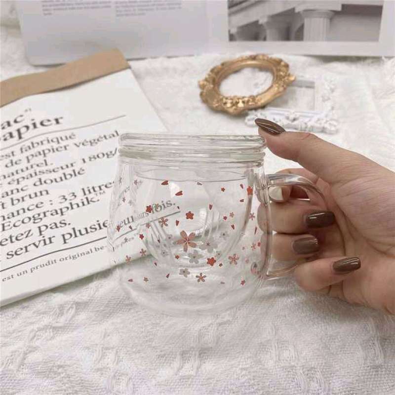 Jual Gelas Mug Kaca Bulat dengan Saringan Teh Glass Flower Tea Cup ...