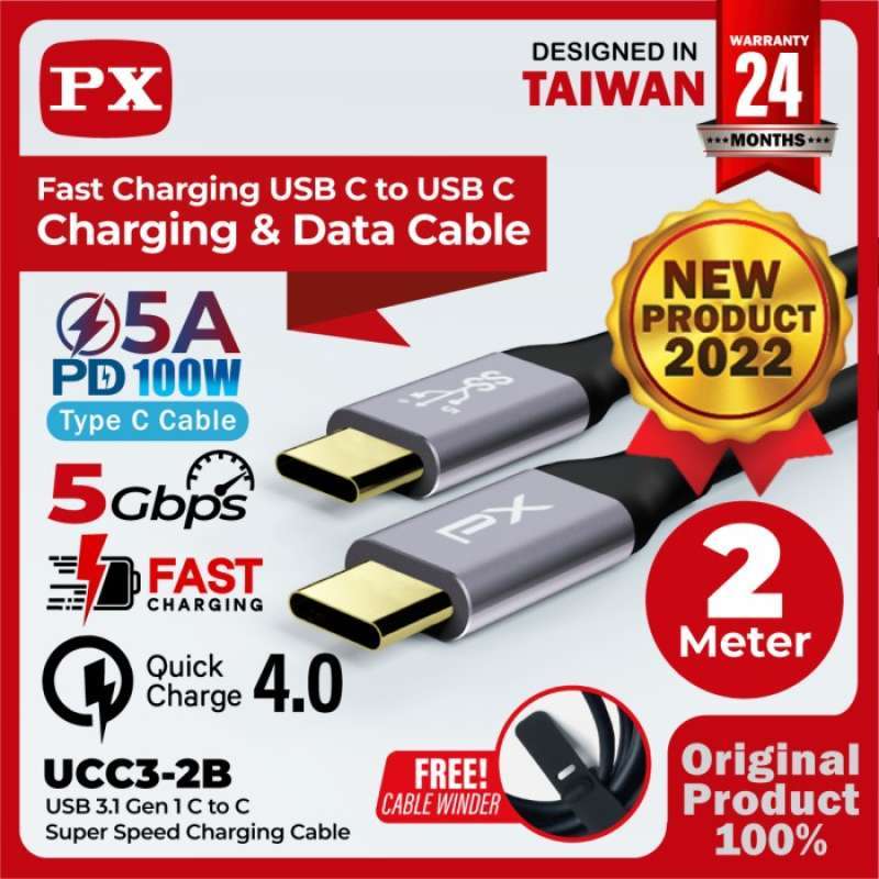 Jual Kabel Data USB Type C To Type C Fast Charging 100W 2M PX UCC3-2B ...