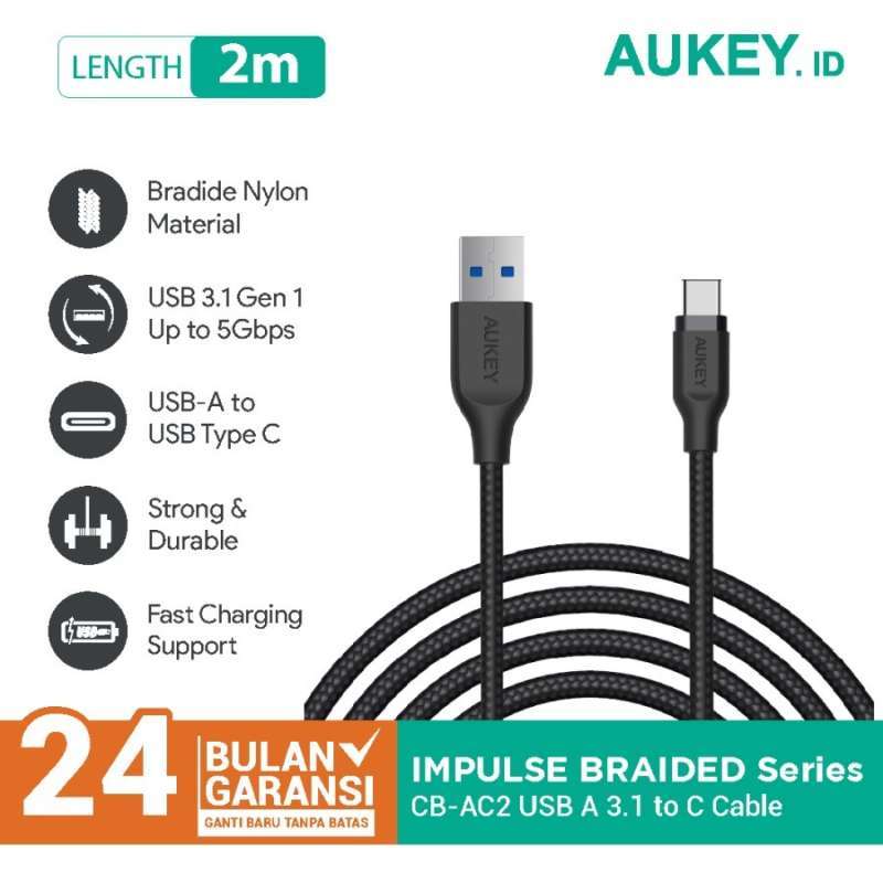 Jual Aukey Cb-ac2 Nylon Braided Type-c Cable Kabel Data - Hitam [2 ...