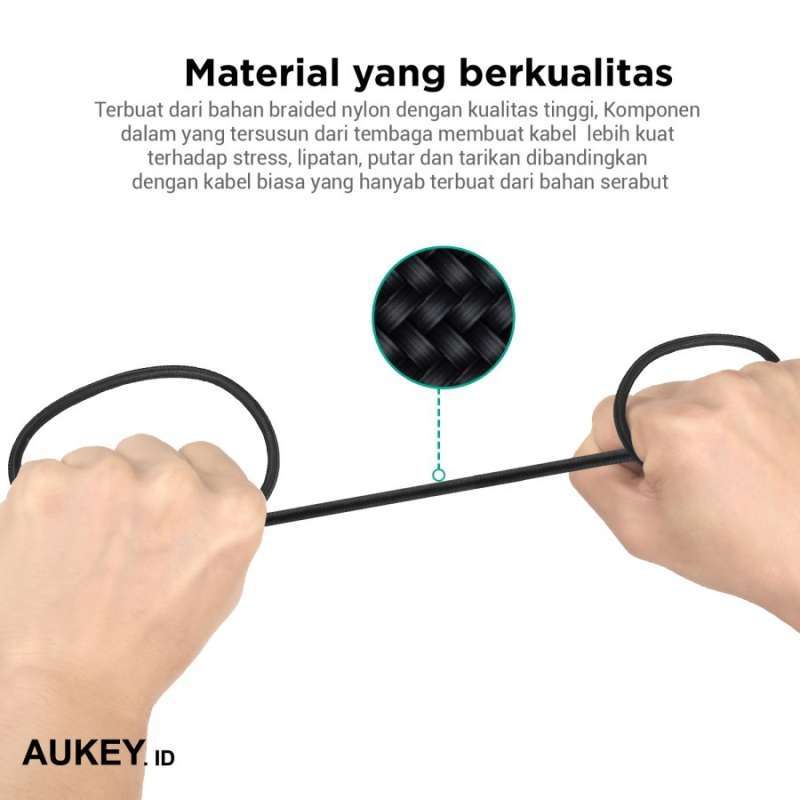 Jual Aukey Cb-ac2 Nylon Braided Type-c Cable Kabel Data - Hitam [2 ...