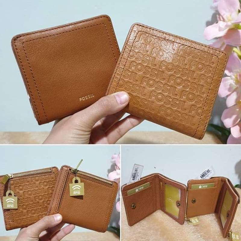 Promo dompet Fossil rfid Logan bifold wallet tan leather / emboss tan ...