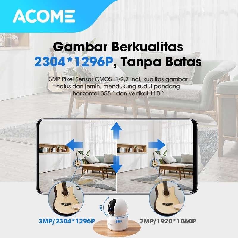 Jual Acome Apc01 Ip Cctv Wifi Kamera 3mp Full Hd Smart Ip Camera 360 Di Seller Queen Id Official ...