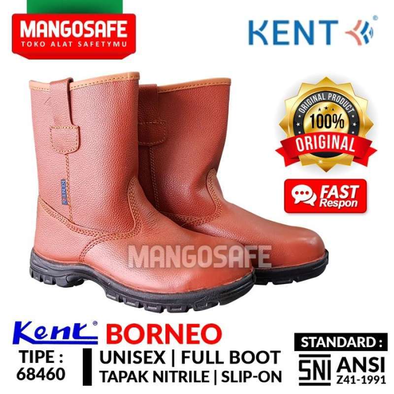 Jual Kent Borneo 68460 Sepatu Safety Full Boot Slip On Coklat Tapak ...
