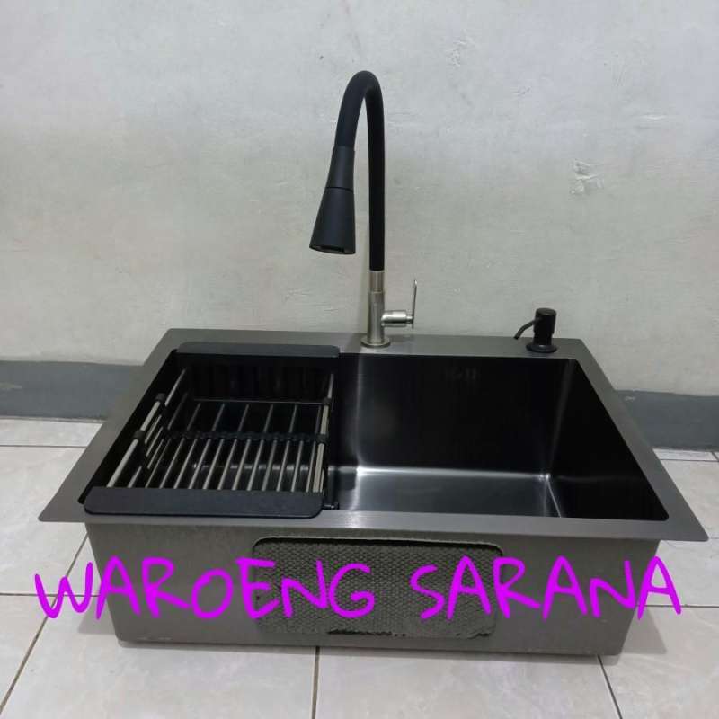 Jual PAKET Lengkap Kitchen Sink Hitam 6045 Stainless + Kran Flexible ...