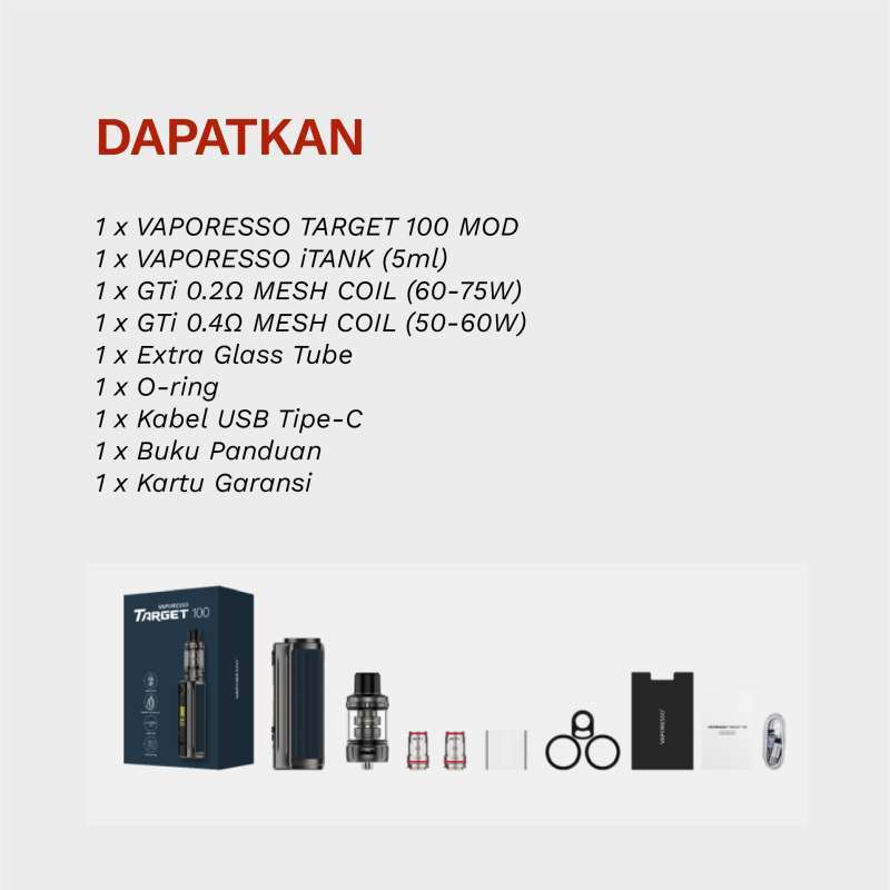 Jual Vaporesso Target 100 Mod Kit With 5ml Itank Atomizer 100% Original ...