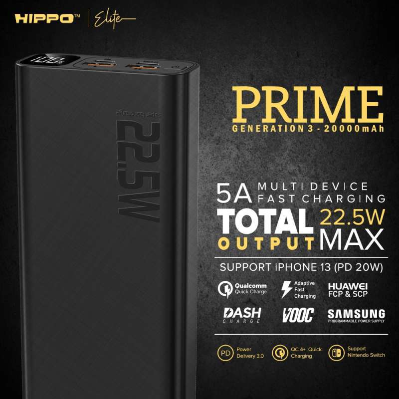 Promo Hippo Power Bank PRIME Gen 3 20000mah - Quick Charging 5A VVOC PD ...