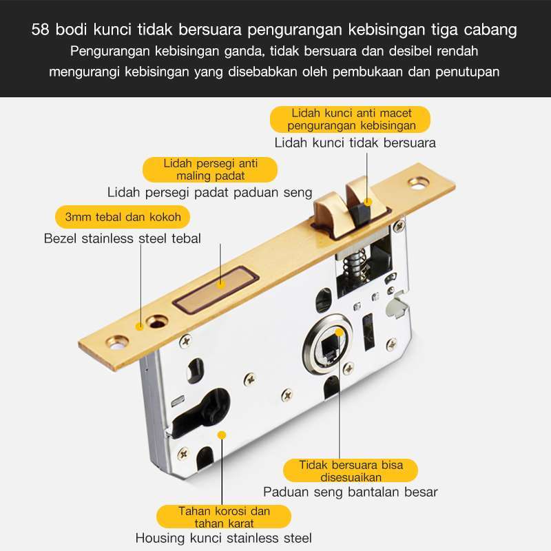 Jual Kunci Split Paduan Seng Emas Door Lock Kayu Solid Kunci Mekanik ...