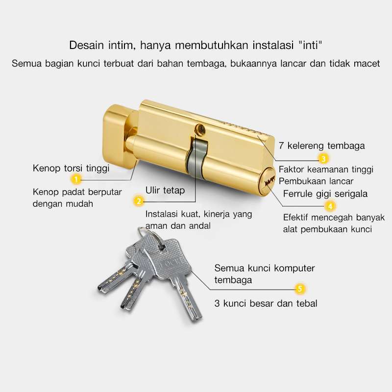 Jual Kunci Split Paduan Seng Emas Door Lock Kayu Solid Kunci Mekanik ...