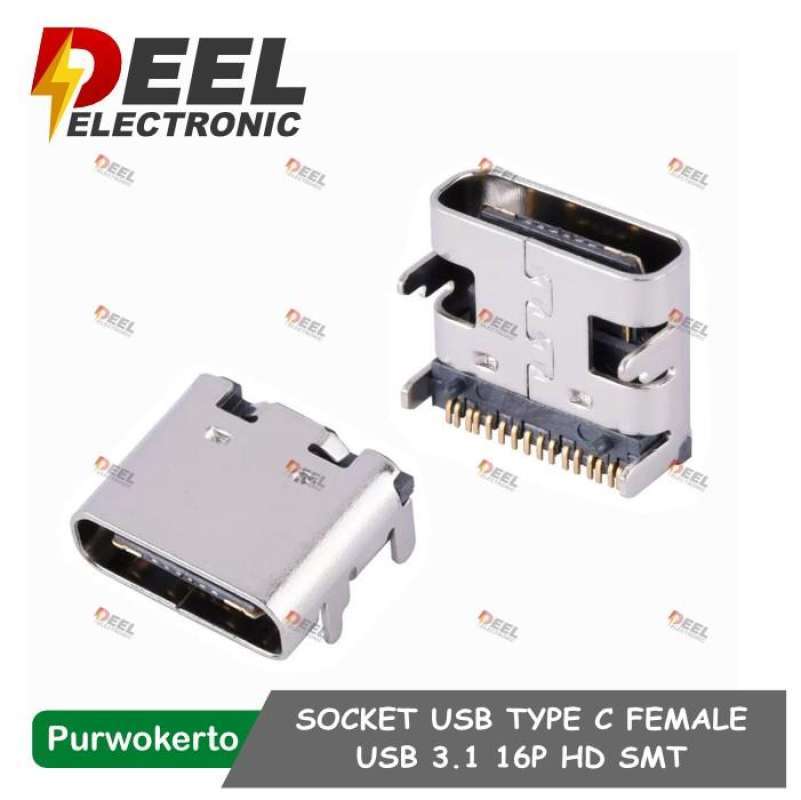 Jual SOCKET USB TYPE C FEMALE USB 3.1 16P HD SMT SOCKET CONNECTOR TYPE ...