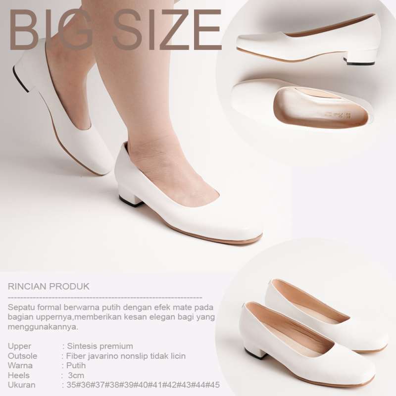 Jual Sepatu Pentofel Putih Wanita Uk Besar 35~45 Hak 3cm/Sepatu Resmi ...