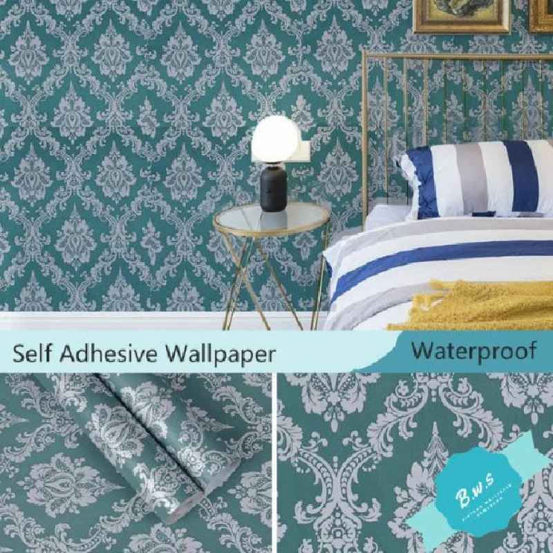 Jual Wallpaper Sticker Dinding Elegan Motif Batik Hijau Silver 10m X