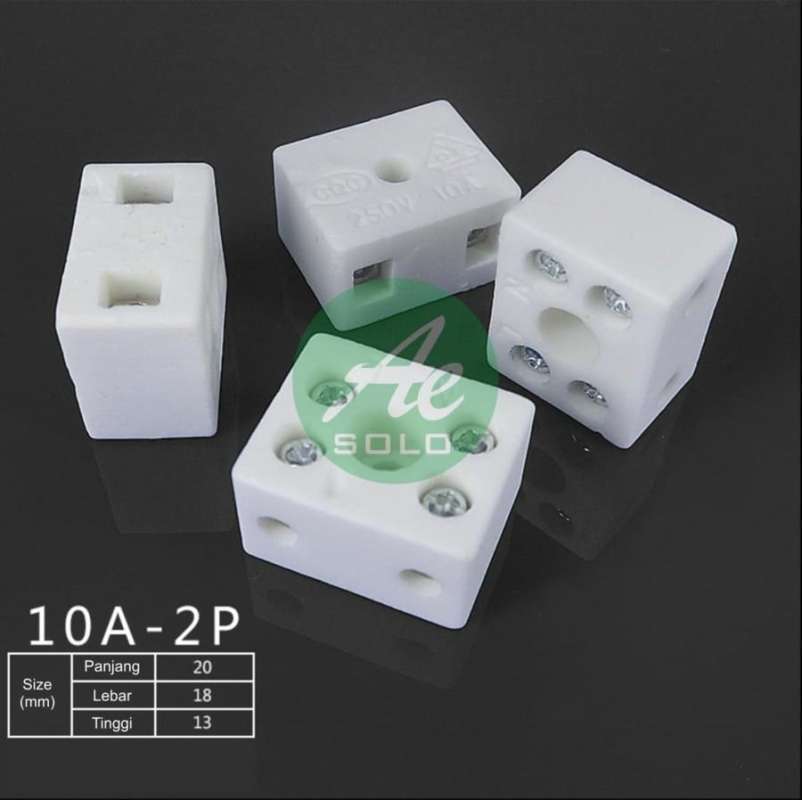 Jual Terminal Keramik 10A 2 pole Terminal Tahan Panas 2P Terminal Block ...