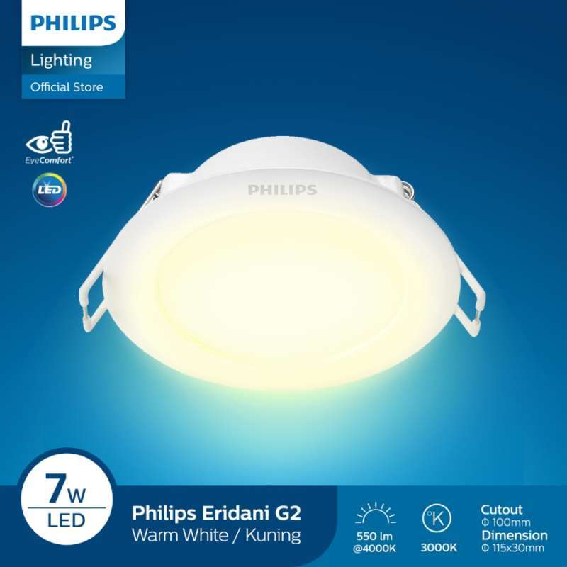 Jual Philips Downlight Eridani 100 7w 30k Wh Recessed Led Kuning Di ...