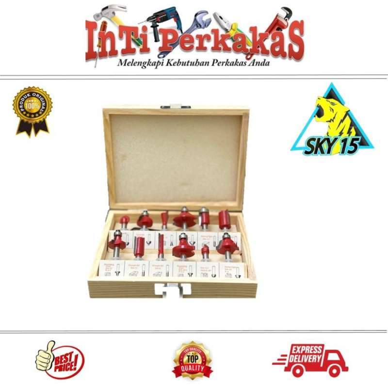 Jual SKY 15 Mata Profil Kayu Set 12 pcs Router Trimmer Trimer Bit di ...