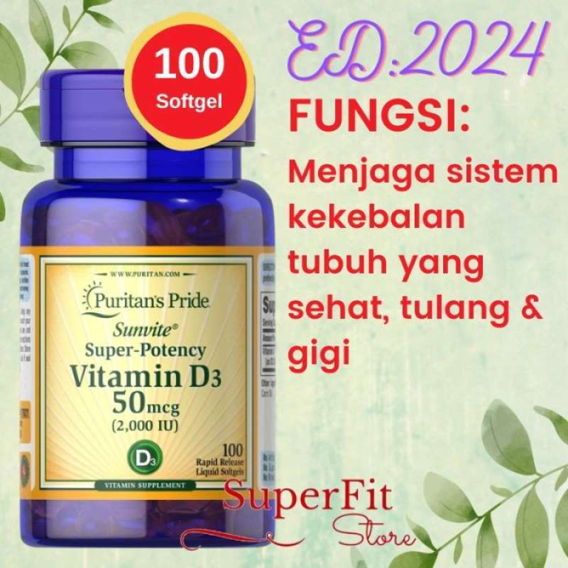 Jual Puritan's Pride Vitamin D3 50 mcg atau 2000 IU - 100 Softgel di Seller Pegazuz Store ...