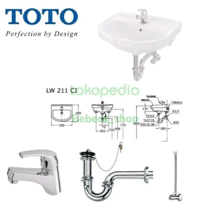 Jual Wastafel TOTO LW211CJ W/F Comp Set Kran Dingin TX109LD Packing ...