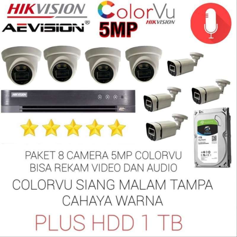 Jual Paket Dvr Hikvision 8 Ch 8 Camera Colorvu 5mp Audio Merek Aevision ...
