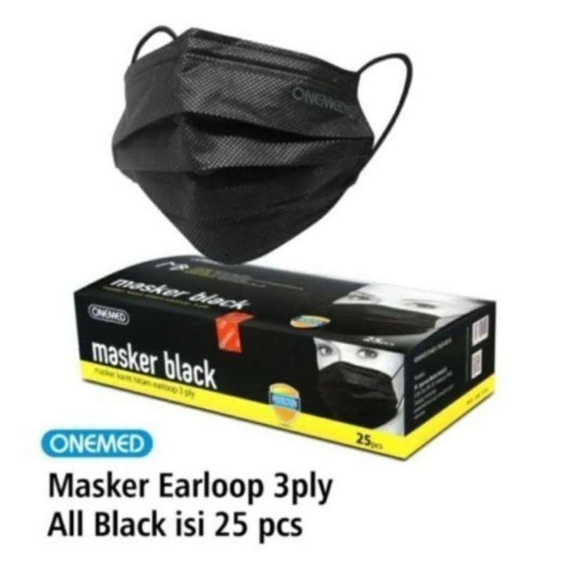 Promo Onemed Masker Hitam 3 Ply Earloop Black Surgical Mask Isi 25 ...