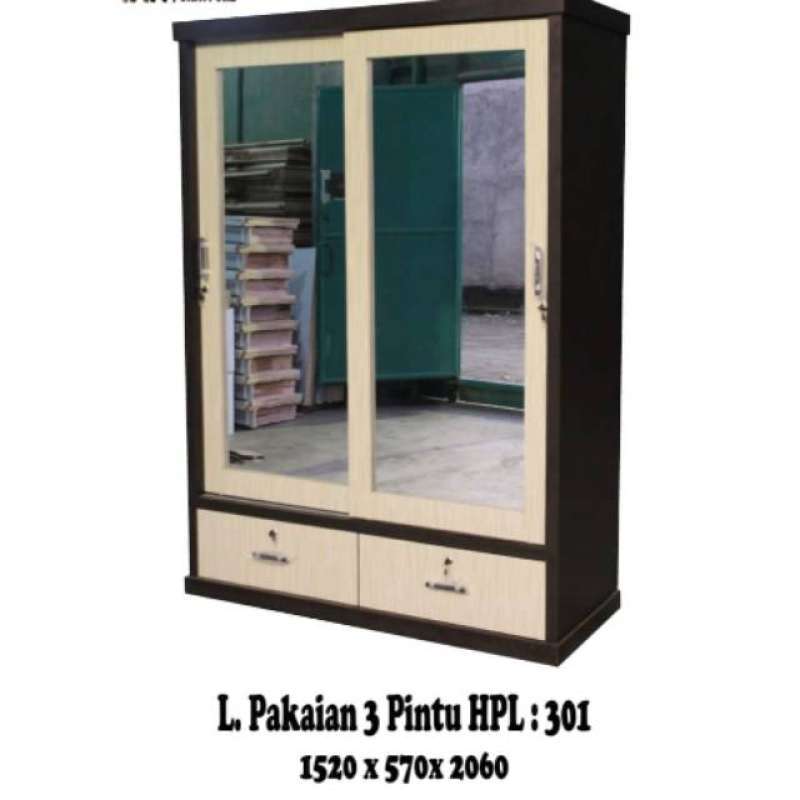Jual Lemari 3pt HPL Full Cermin Sliding di Seller TOKO HOCKKI ...