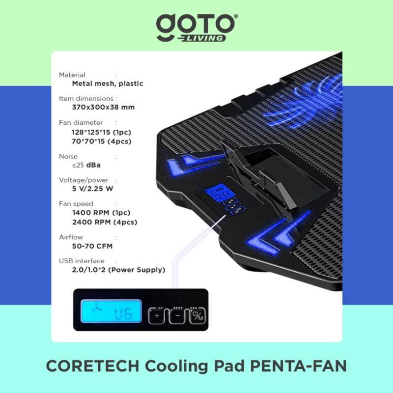 Jual Coretech Penta-fan Cooling Pad Kipas Fan Pendingin Laptop Portable ...