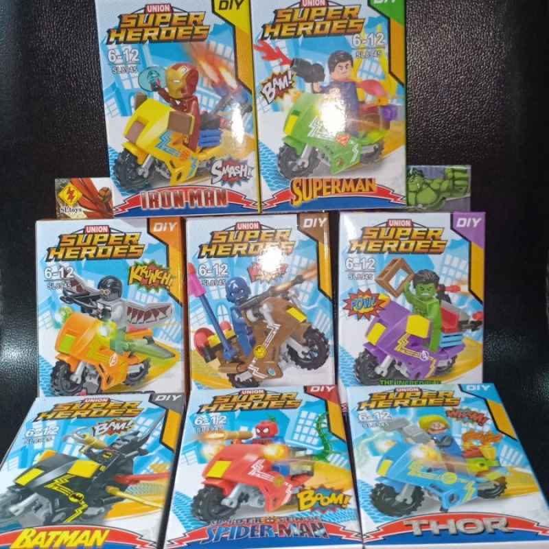 Promo mainan lego brick super hero set 8pcs bonus papan lego 16x16cm ...