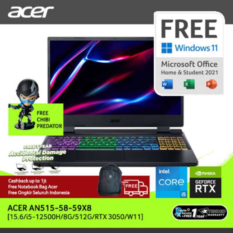 Jual Acer Laptop Nitro 5 An515-58-59x8 15.6 Intel Gen 12 I5-12500h Ram ...