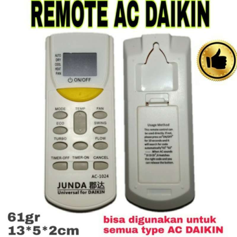 Jual Remote AC Daikin Universal / Remot AC Multi AC Daikin Junda - 1024 ...